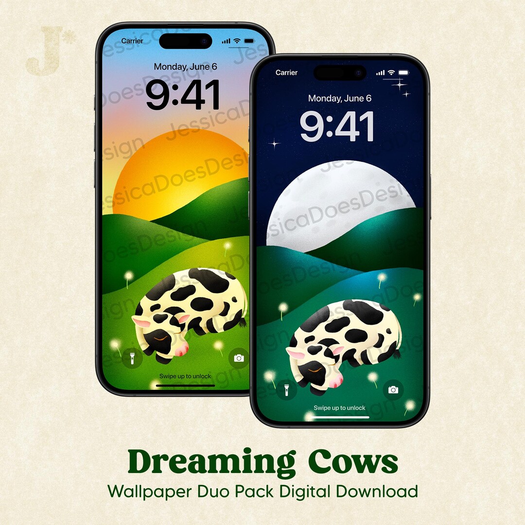 Boho Sleeping Cow Phone Wallpaper | Sunset and Stars (digital Download ...