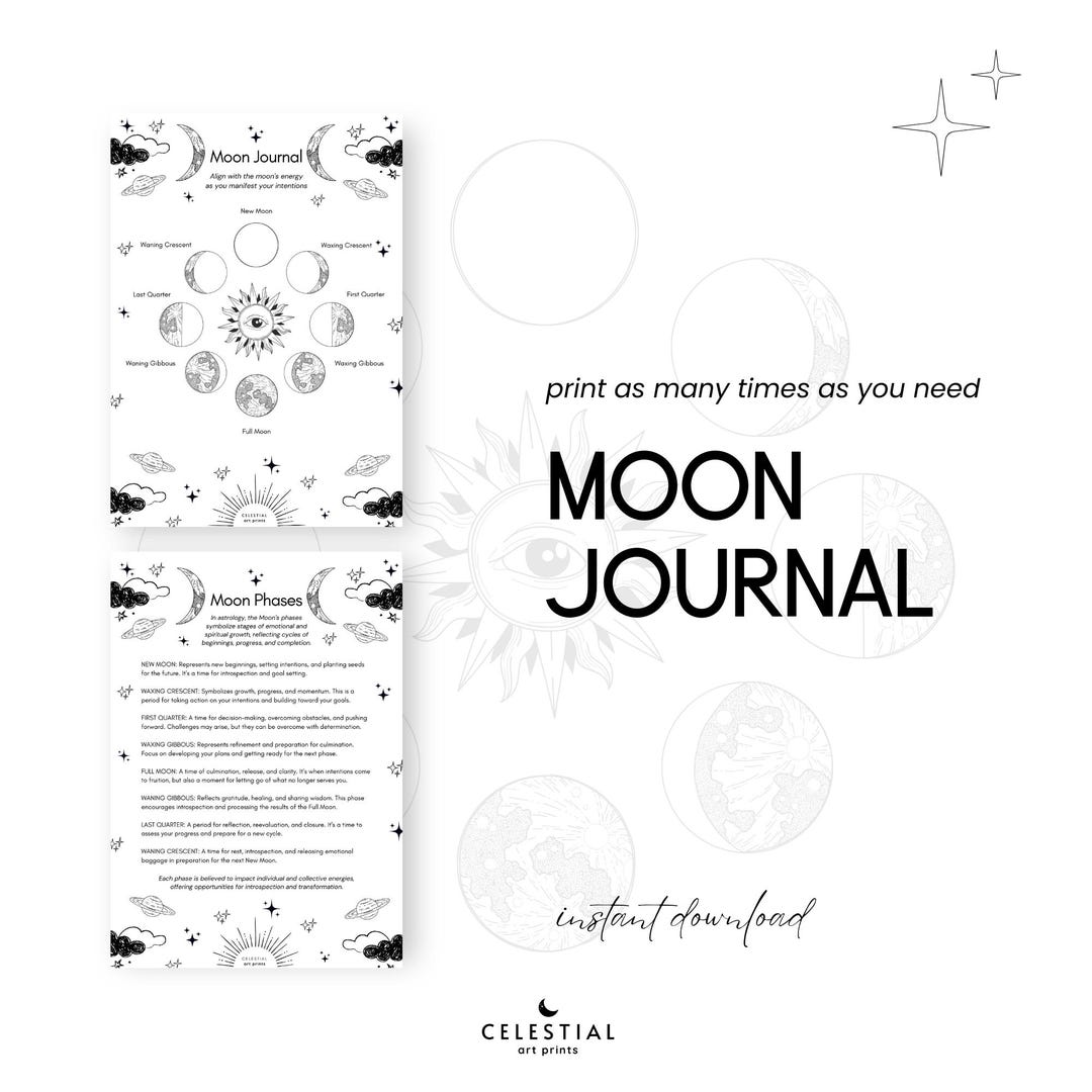 Moon Journal Printable, Moon Phases Planner, Moon Sign Manifestation ...