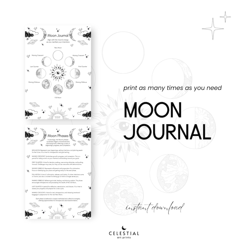 Moon Journal Printable, Moon Phases Planner, Moon Sign Manifestation ...