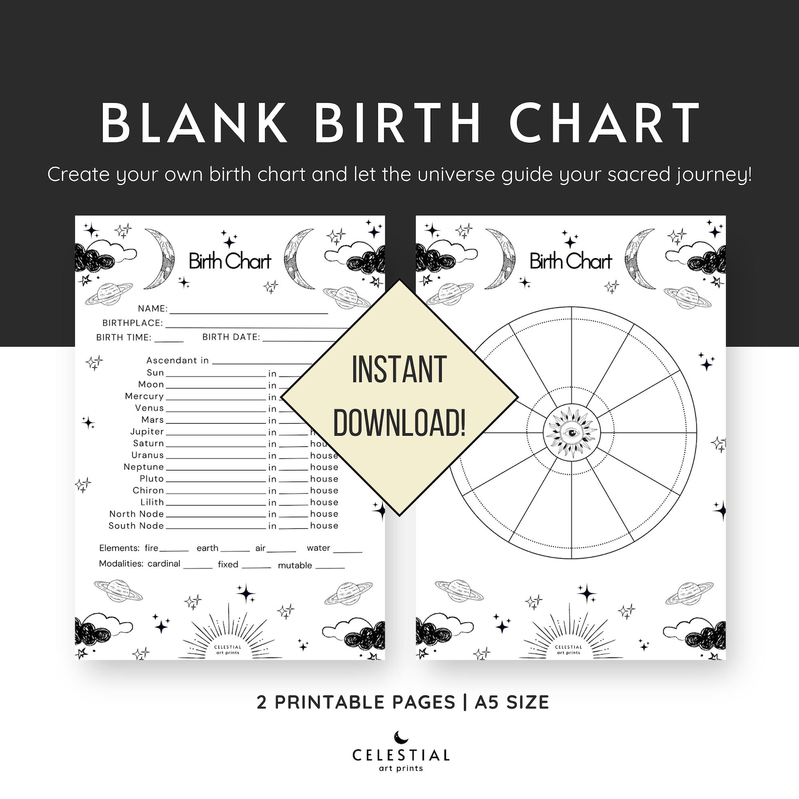 Birth Chart Astrology Printable Pages, Natal Chart Print, Astrology ...