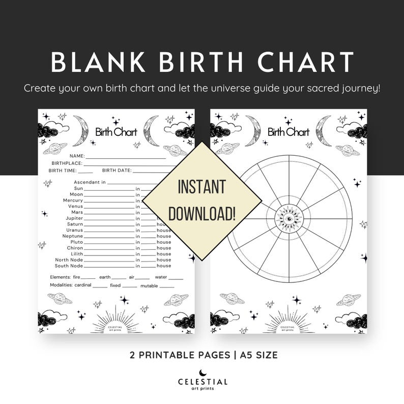 Birth Chart Astrology Printable Pages, Natal Chart Print, Astrology ...