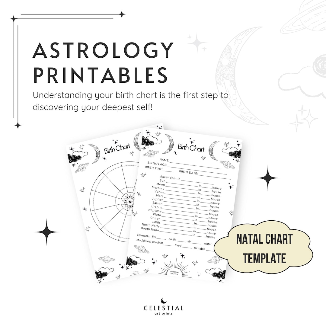 Birth Chart Astrology Printable Pages, Blank Natal Chart Template, Moon ...