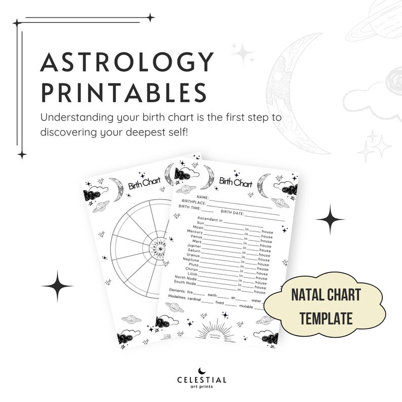 Birth Chart Astrology Printable Pages, Blank Natal Chart Template, Moon ...