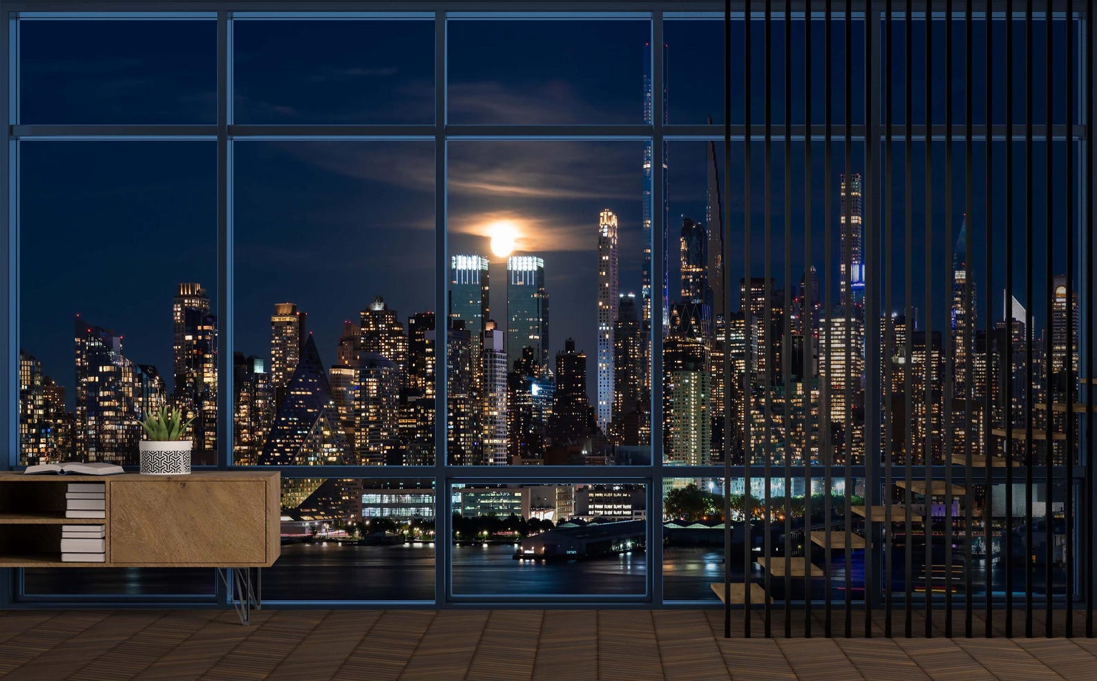 City Skyline Window View Wallpaper | New York Midtown Manhattan ...