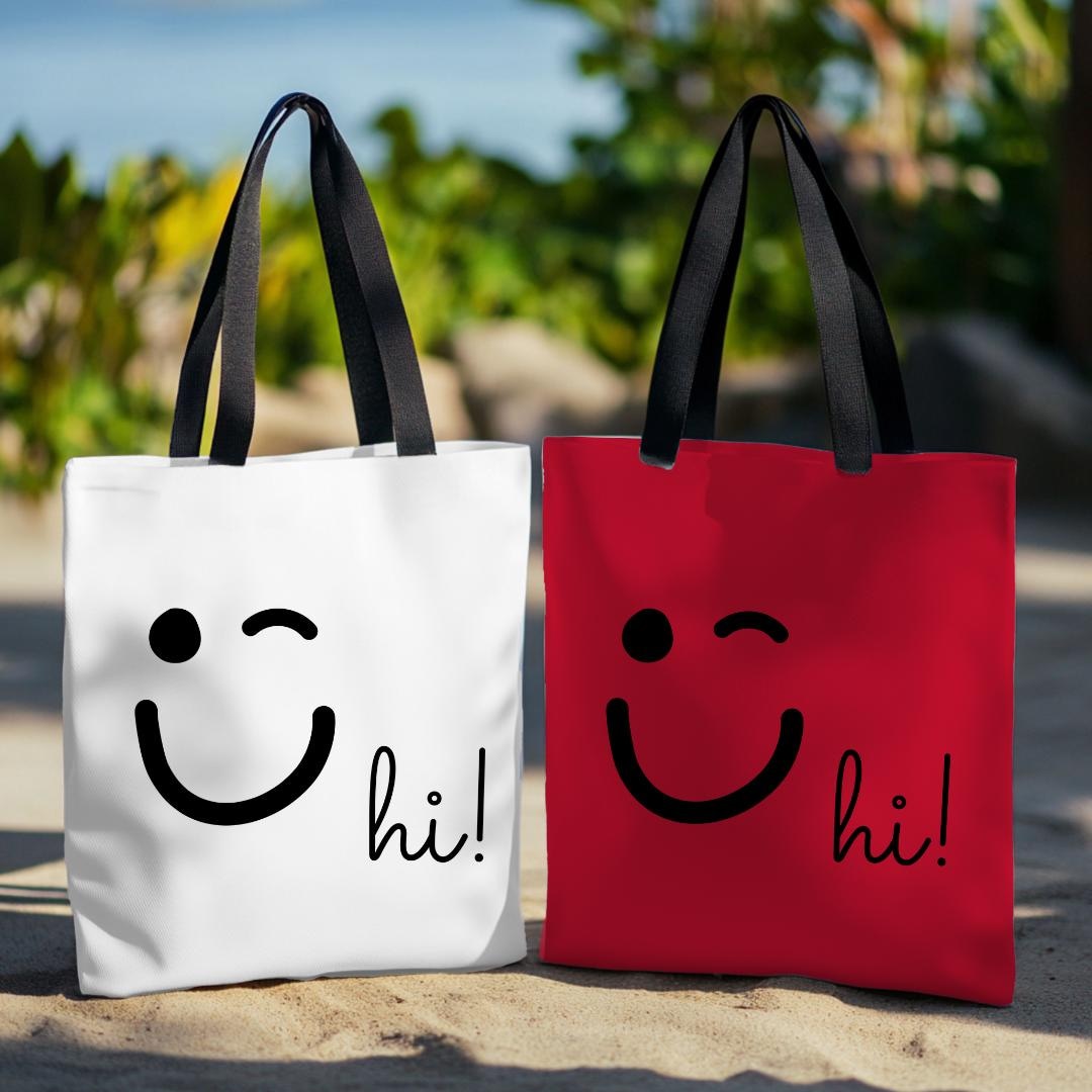 Simple Smiley Face Tote With Winking Smile Bag With Smile and Hi Tote ...