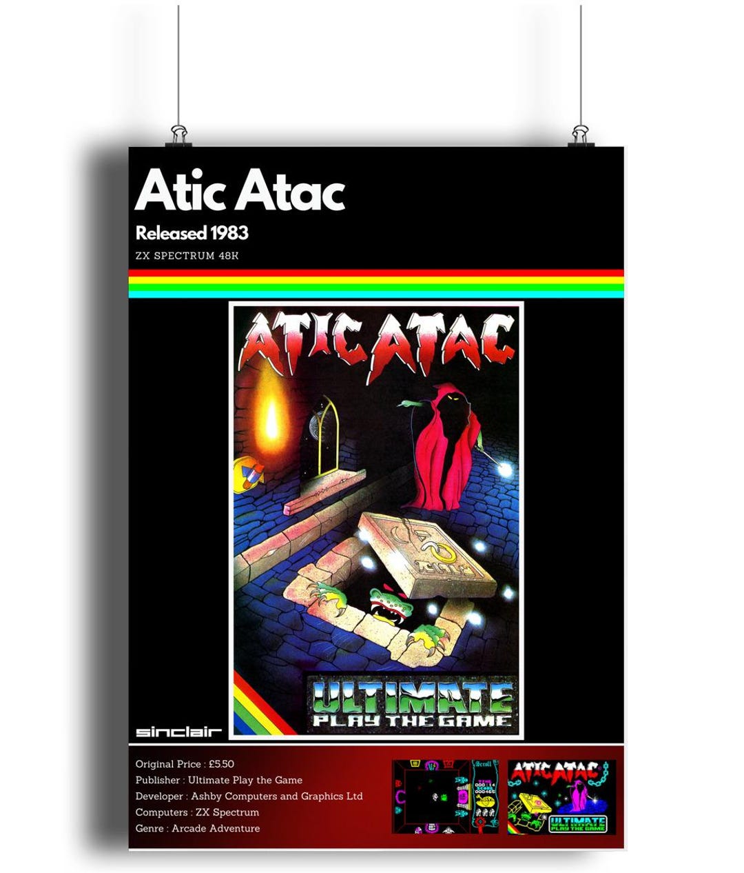 Atic Atac Lustre A3 Poster: ZX Spectrum Retro Gaming Design Series Wall ...