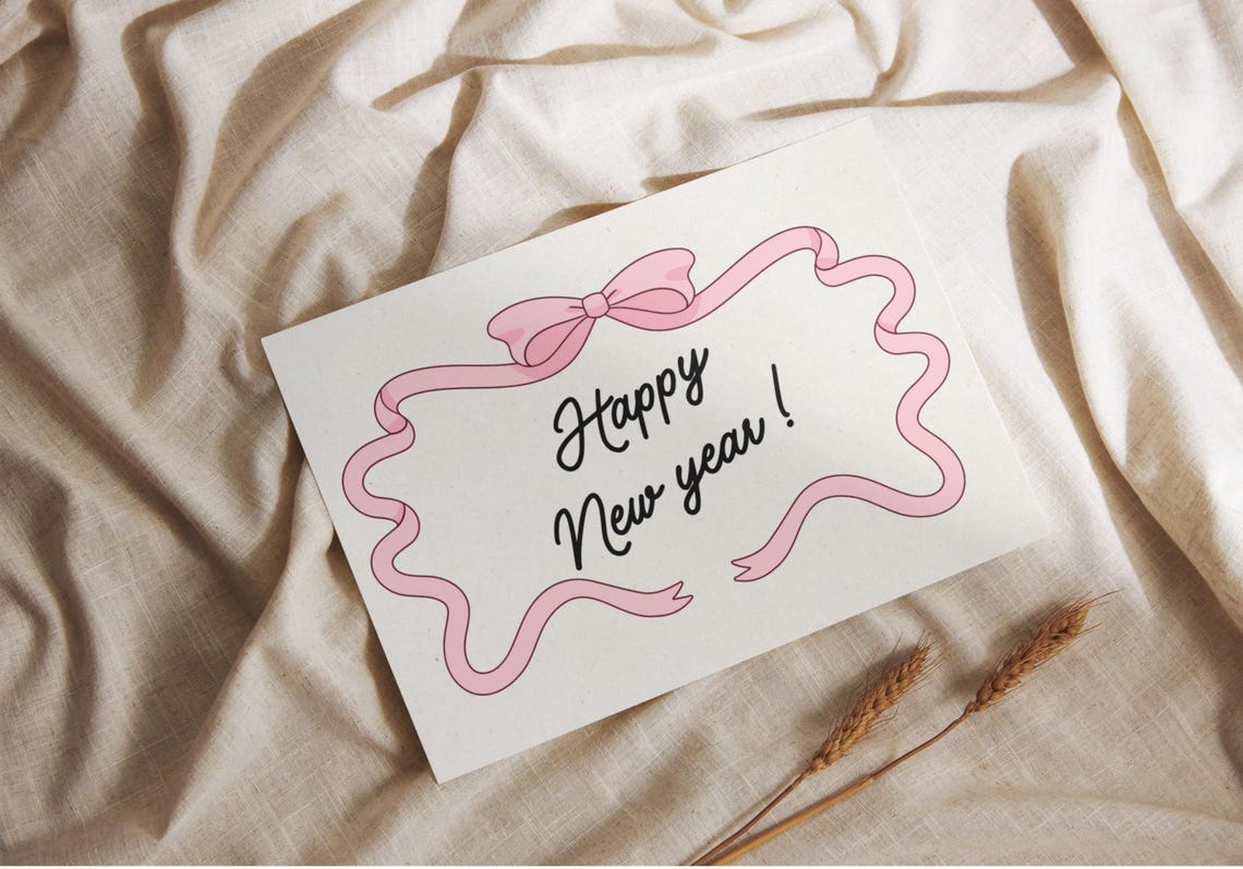 2025 Happy New Year Card – Pink Ribbon Design | Editable & Printable ...