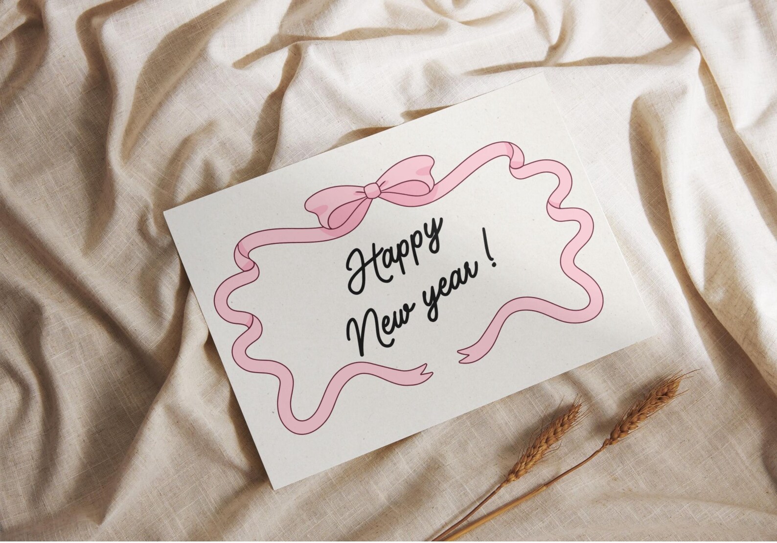2025 Happy New Year Card – Pink Ribbon Design | Editable & Printable ...