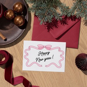 2025 Happy New Year Card – Pink Ribbon Design | Editable & Printable ...