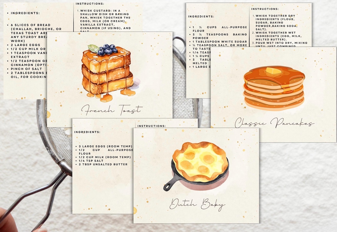 Recipe Cards Bundle Breakfast Cards Waffles,pancakes,crepes,dutch Baby ...