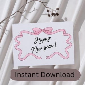 2025 Happy New Year Card – Pink Ribbon Design | Editable & Printable ...
