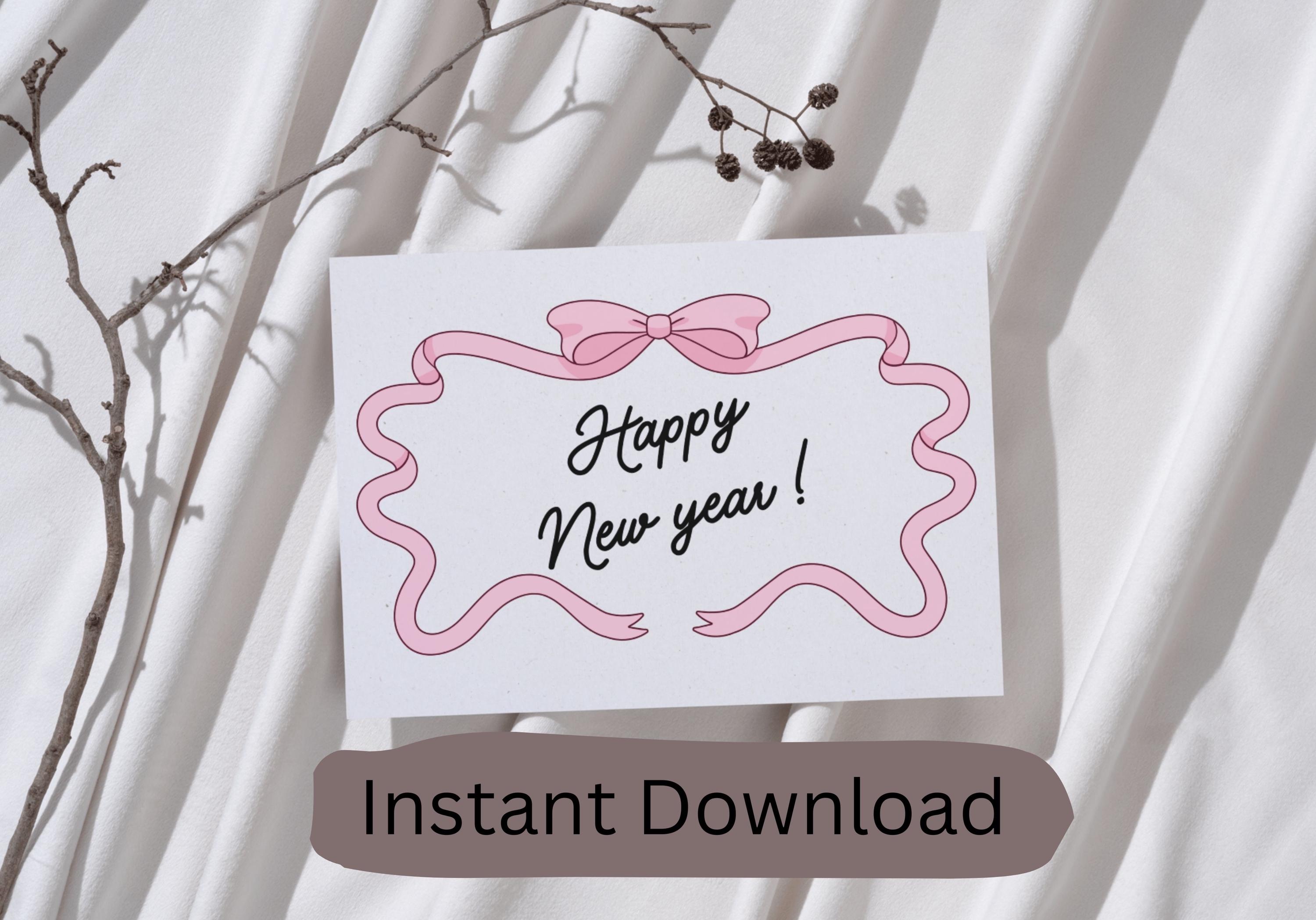 2025 Happy New Year Card – Pink Ribbon Design | Editable & Printable ...