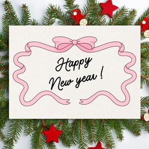 2025 Happy New Year Card – Pink Ribbon Design | Editable & Printable ...