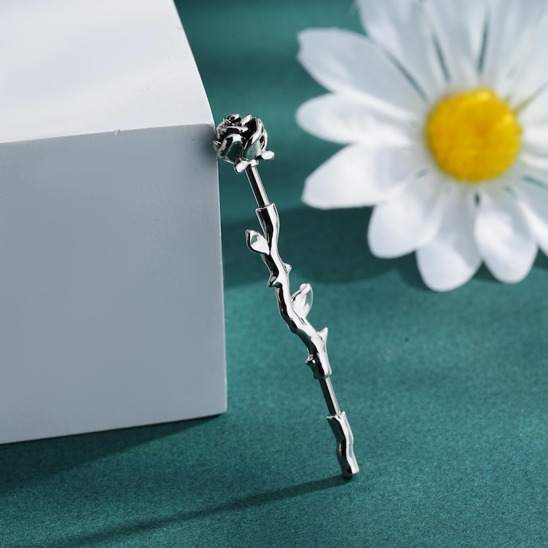 Rose &leaf Industrial Barbell/flower Industrial Piercing/silver ...
