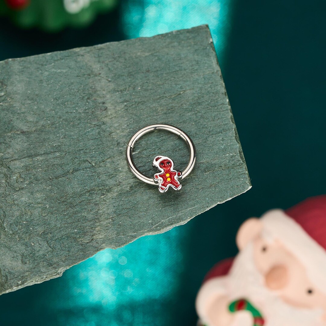 16G 10mm Gingerbread Man Septum Ring/dainty Septum Ring/septum Clicker ...