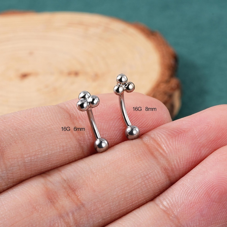 16G 6mm 8mm Three Beans Threaded Rook Earrings/curved Barbells/eyebrow ...