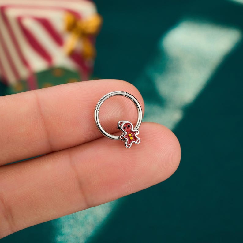 16G 10mm Gingerbread Man Septum Ring/dainty Septum Ring/septum Clicker ...