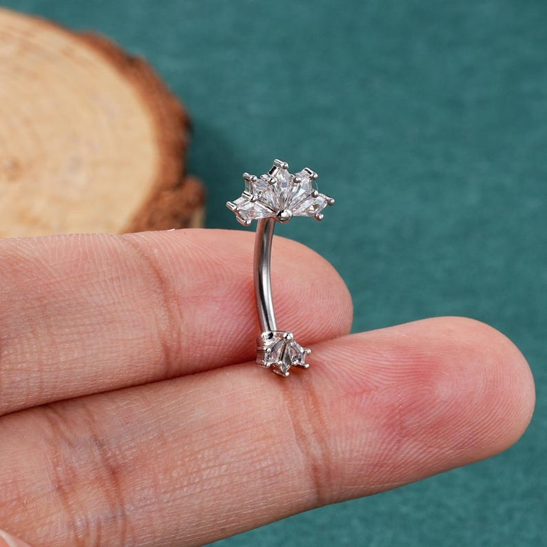14G 10mm Silver CZ Belly Ring/curved Barbell/belly Barbell/belly ...