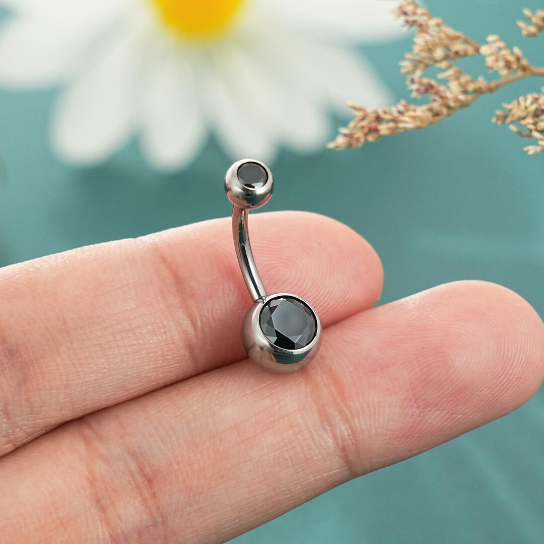 14G 10mm Titanium Black CZ Navel Ring/internally Threaded/curved ...