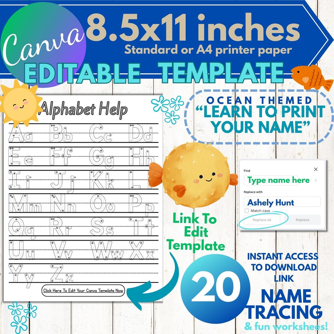 Edit-in-canva Personal Learning Custom Name Tracing Sheet Handwriting ...