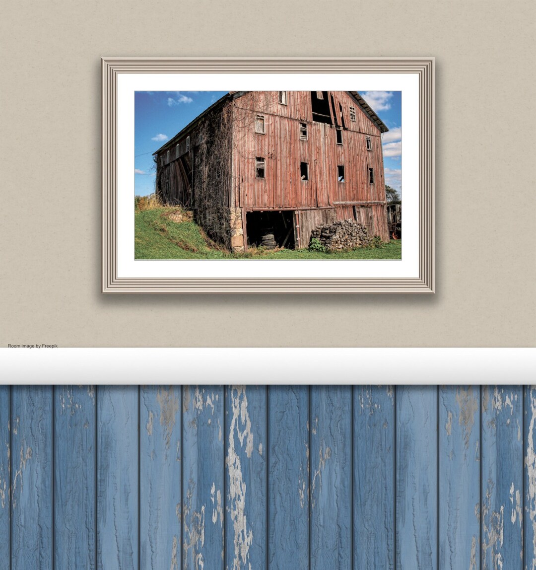 Vintage Old Red Barn Primitive Print Country Life Hay Barn Print Farm ...