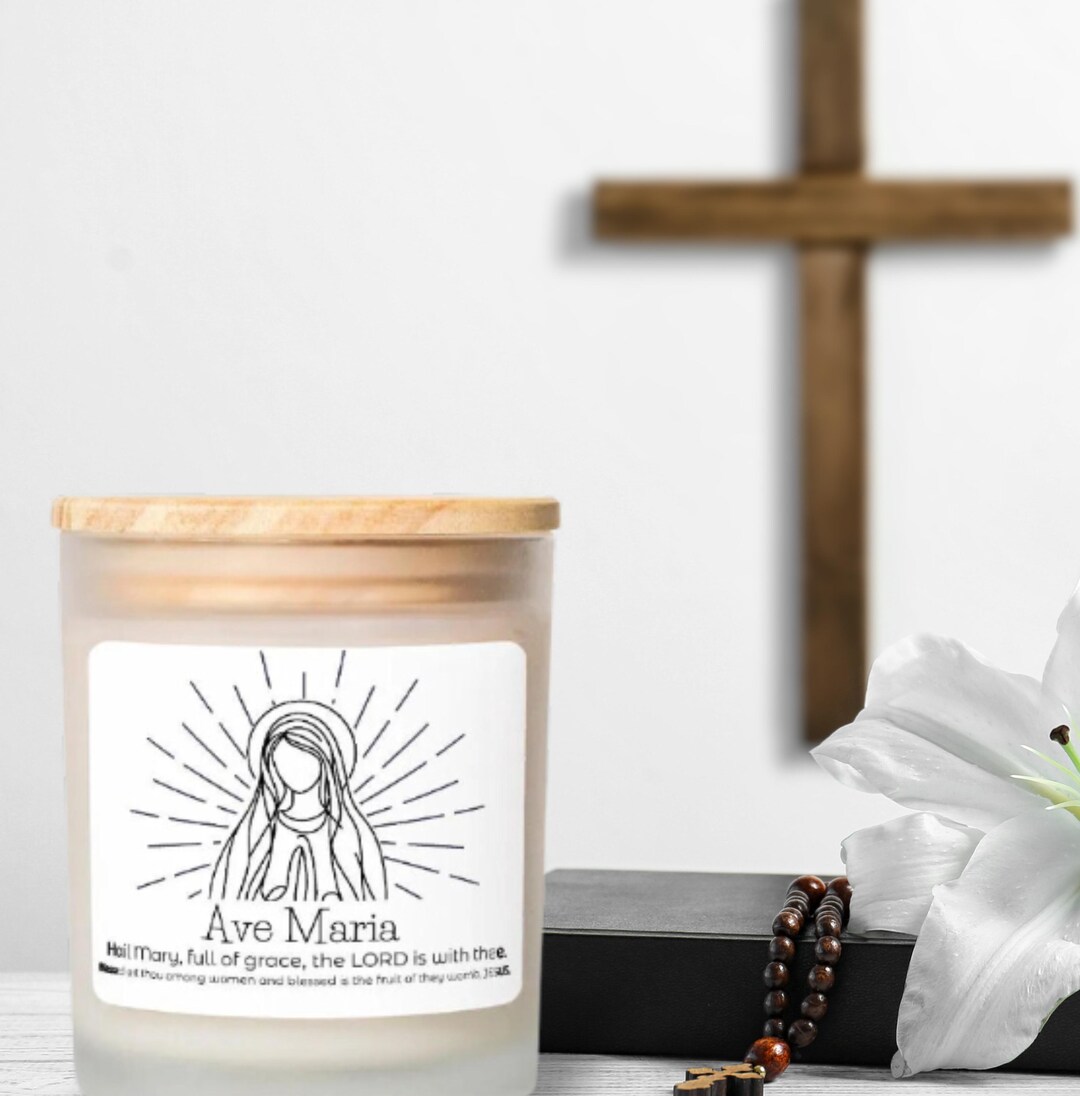 Ave Maria Candle Frosted Glass (hand Poured 11 Oz) Virgin Mary Catholic ...