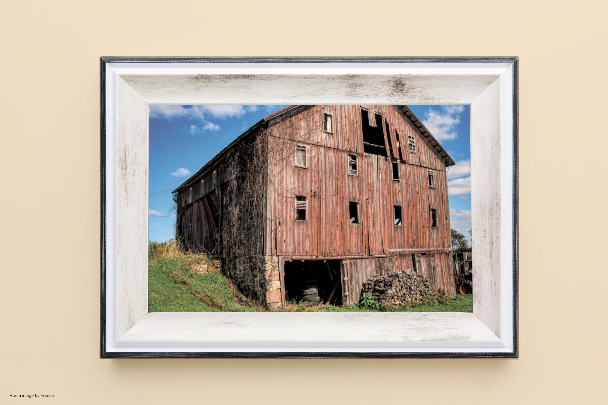 Vintage Old Red Barn Primitive Print Country Life Hay Barn Print Farm ...