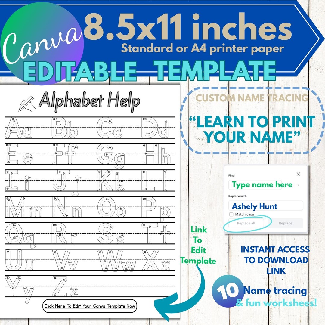 Edit-in-canva Personal Learning Custom Name Tracing Sheet Handwriting ...