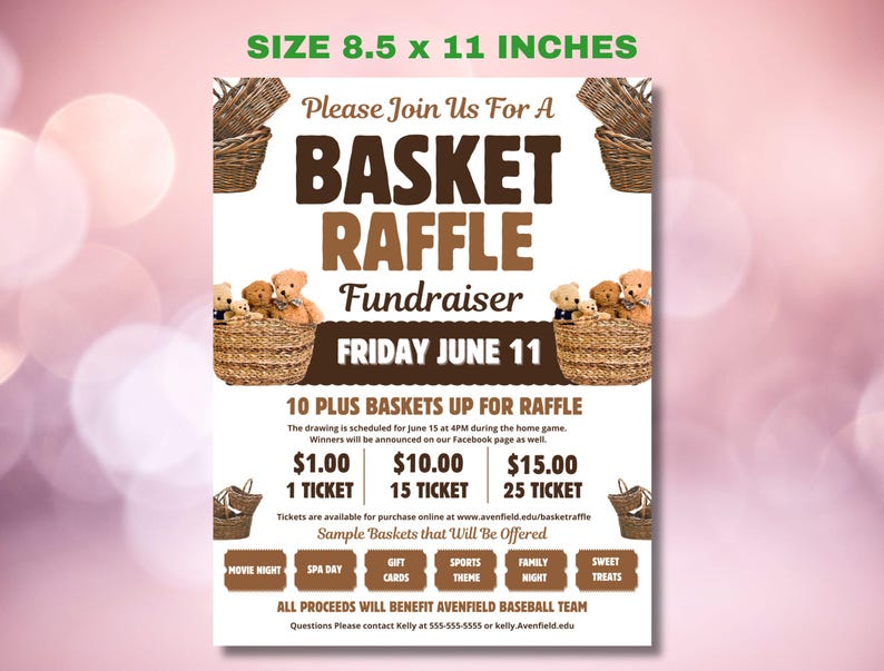 Editable Basket Raffle Flyer Template – Gift Basket Fundraiser ...