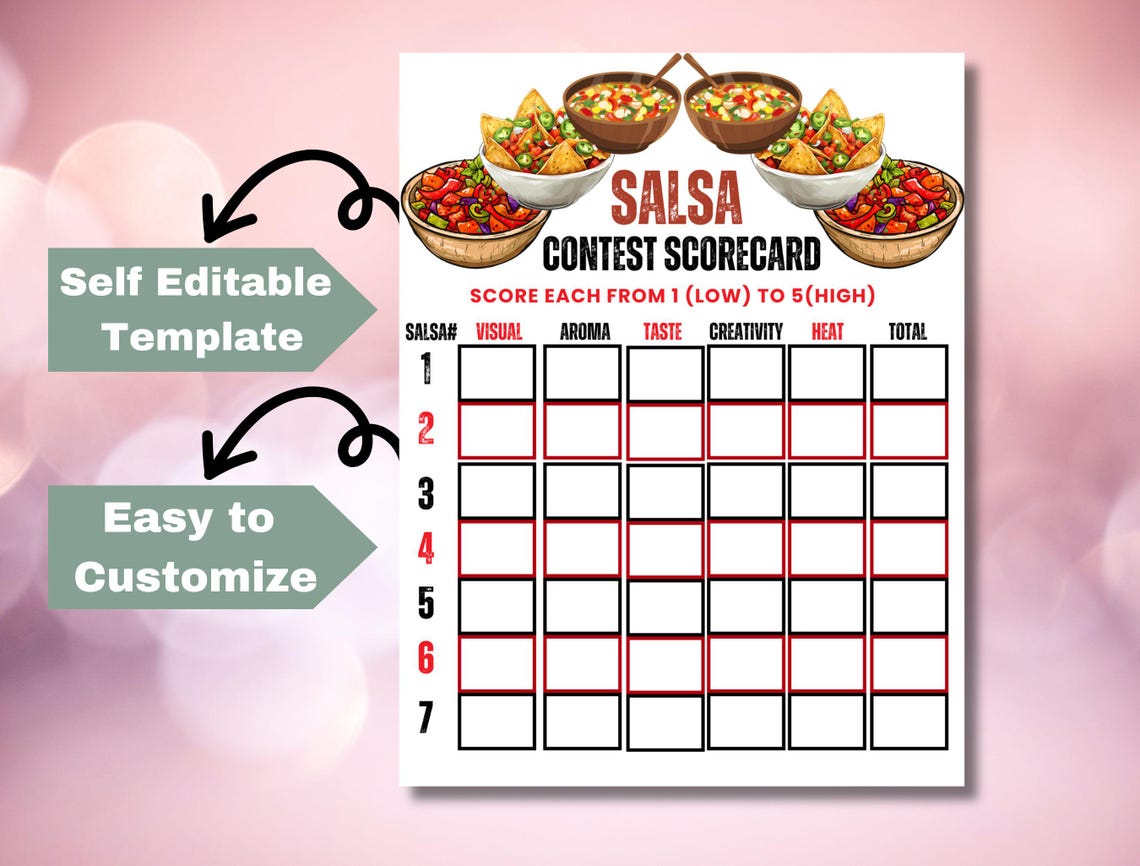 Salsa Contest Scorecard Template: Editable Printable (PDF) - Etsy