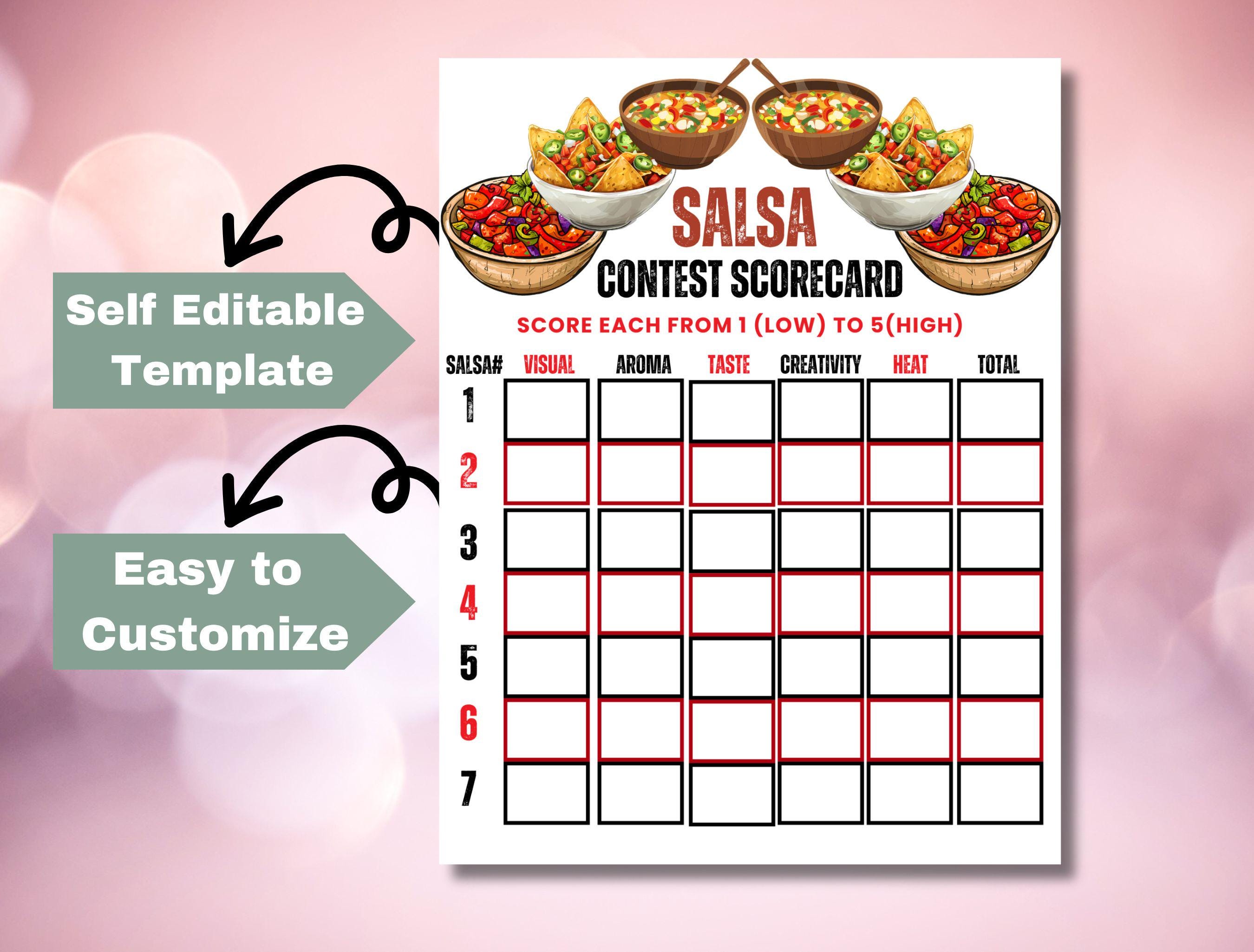 Salsa Contest Scorecard Template: Editable Printable (PDF) - Etsy