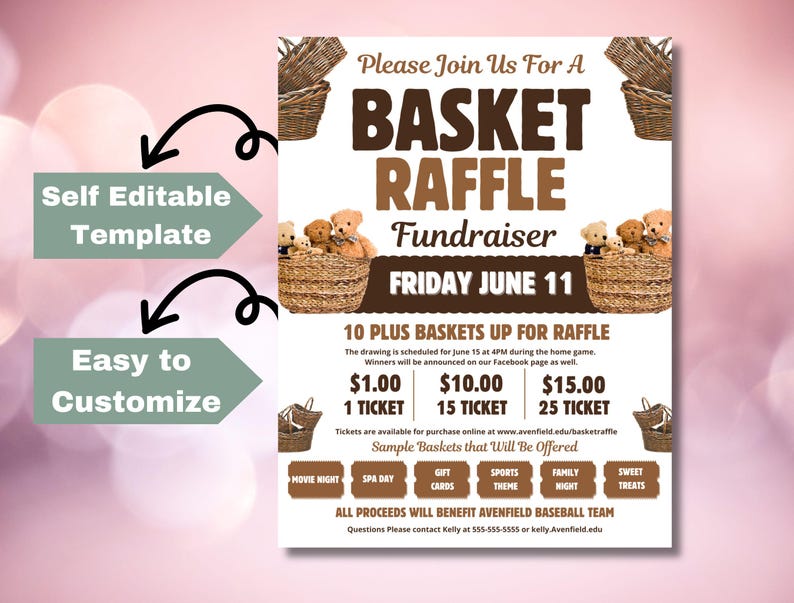 Editable Basket Raffle Flyer Template – Gift Basket Fundraiser ...