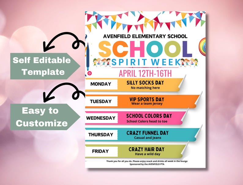 Spring Spirit Week Flyer Printable Office Spirit Week Template Easter ...