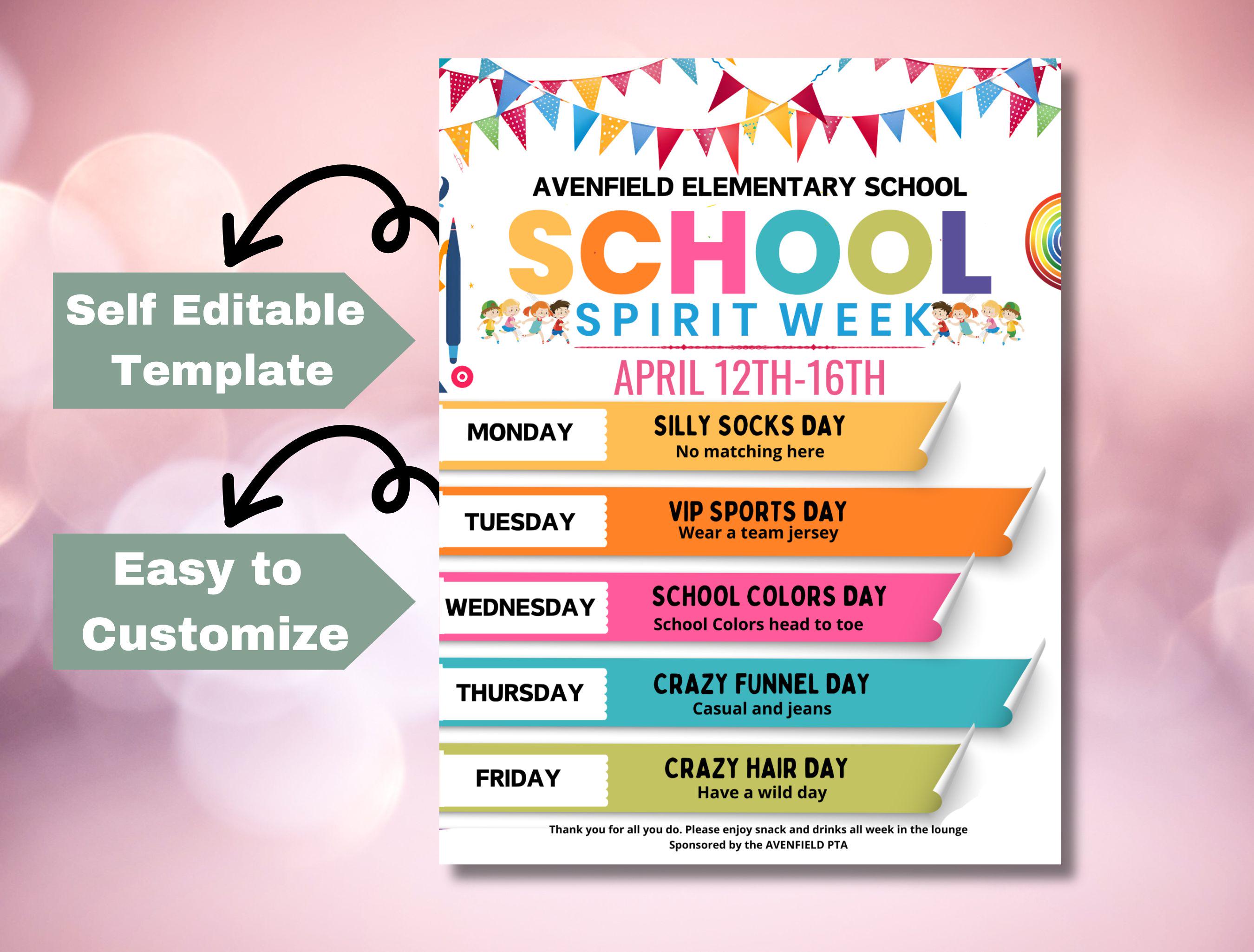 Spring Spirit Week Flyer Printable Office Spirit Week Template Easter ...