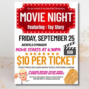 Editable Family Movie Night Flyer | DIY School Movie Event Poster ...