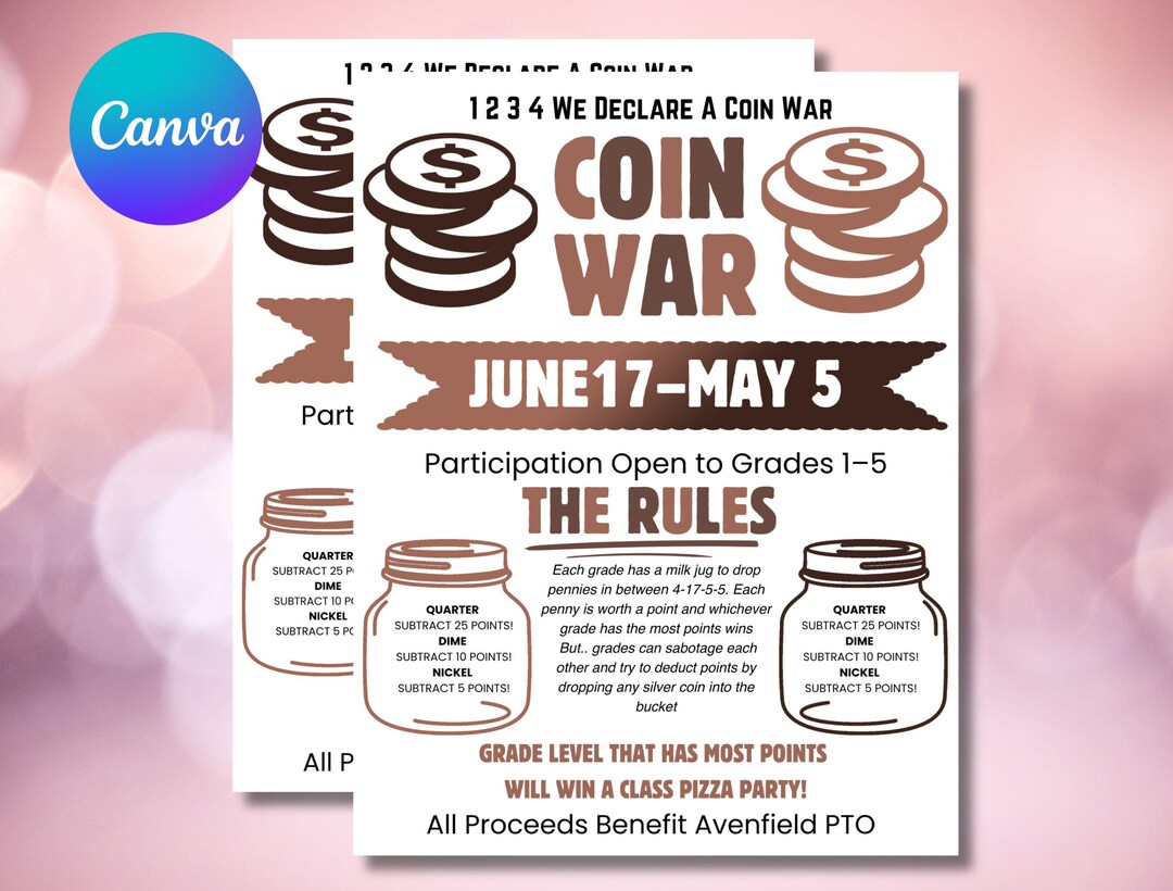 Editable Coin War Flyer Template – Penny Drive School Fundraiser ...