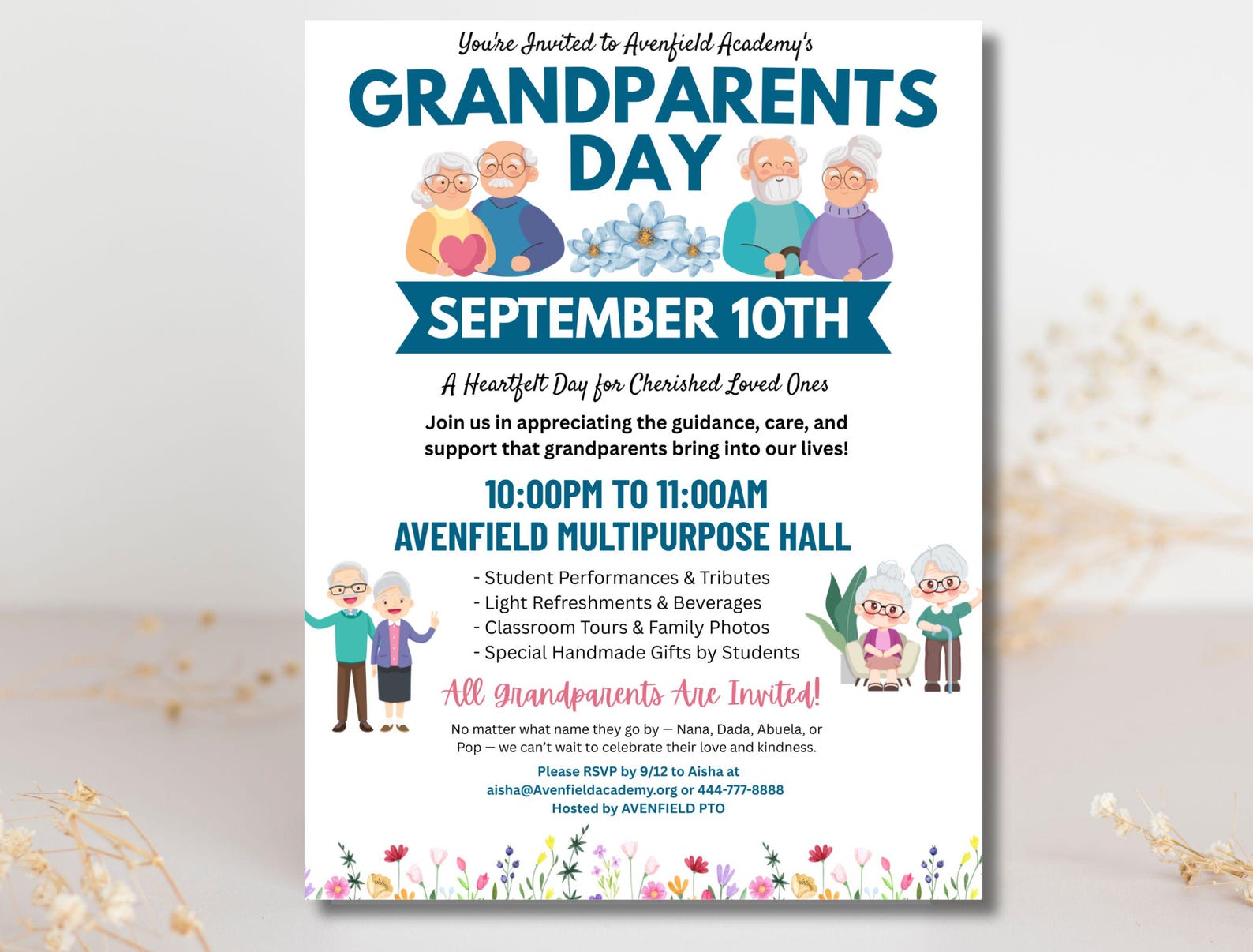 Editable Grandparents Day Flyer Template: Canva School Event Invitation ...