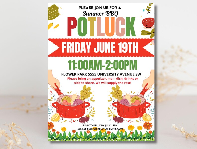 Editable Summer BBQ Potluck Flyer Template | Canva Community Cookout ...
