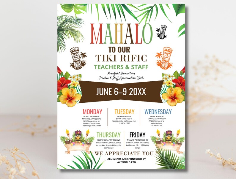 Editable Hawaiian Luau Theme Teacher & Staff Appreciation Theme ...