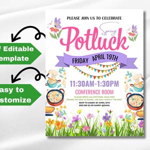 Editable Spring Potluck Invite Printable, Potluck Luncheon Party Flyer ...