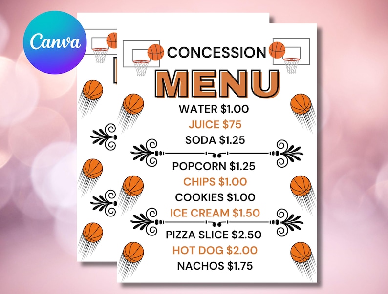 Basketball Concession Stand Menu Template | Editable Canva Sign ...