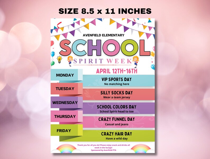 School Spirit Week Template: Editable PTA Planner (digital Download) - Etsy