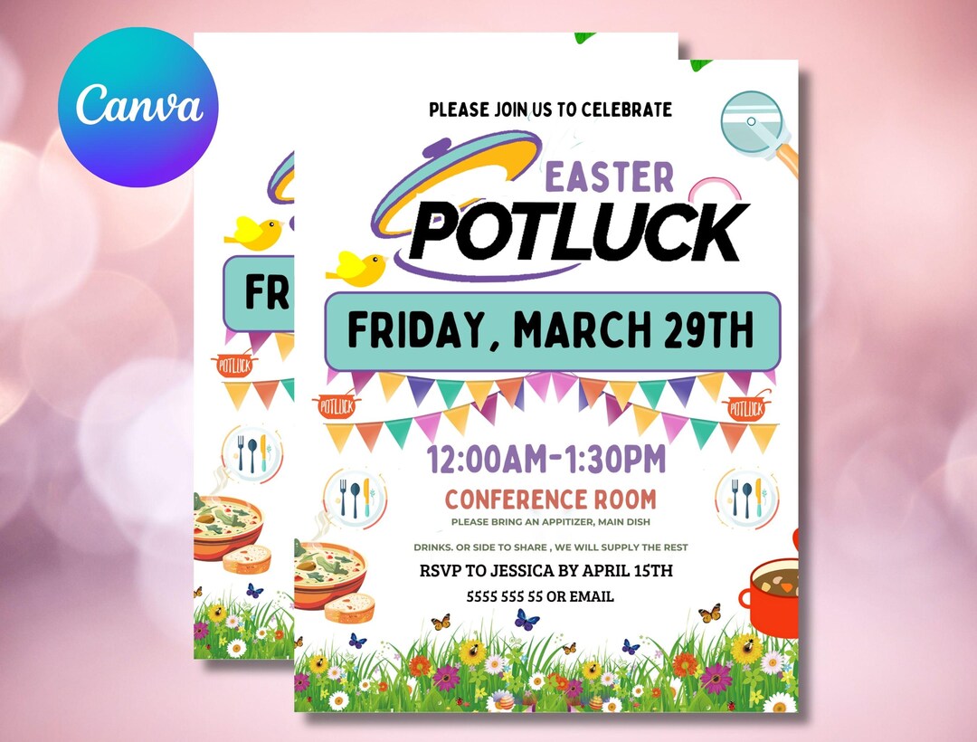 Editable Easter Potluck Invite, Spring Potluck Party Printable, Canva ...