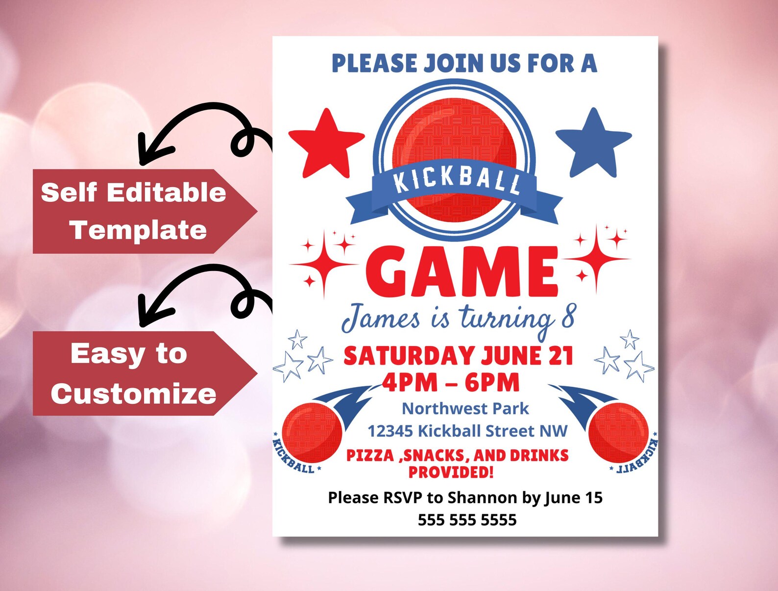 Editable Kickball Invitation Template, Canva Template, Digital Download ...