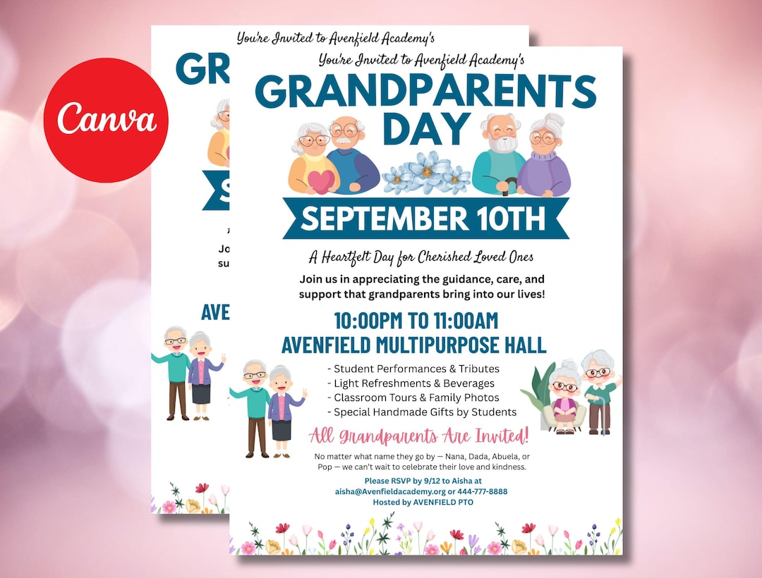 Editable Grandparents Day Flyer Template: Canva School Event Invitation ...