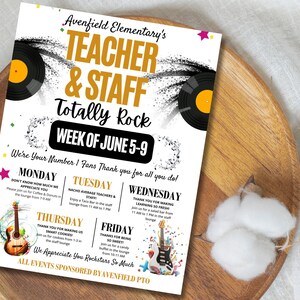 Editable Rock and Roll Theme Teacher & Staff Appreciation Week Rock ...