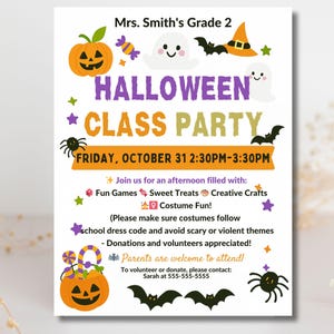Editable Halloween Classroom Party Invitation – Elementary School Flyer ...