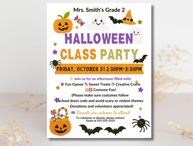 Editable Halloween Classroom Party Invitation – Elementary School Flyer ...