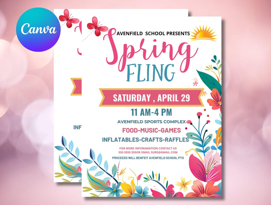 Spring Fling Flyer, Editable Spring Fling Festival Fundraiser Template ...