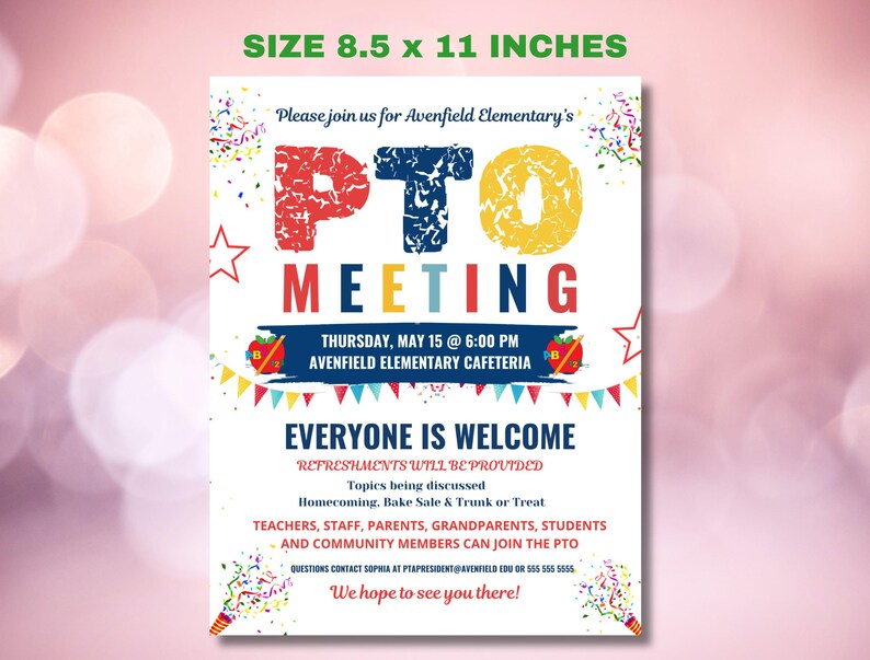 Customizable Spring PTA Meeting Flyer Template | April PTO/PTA ...